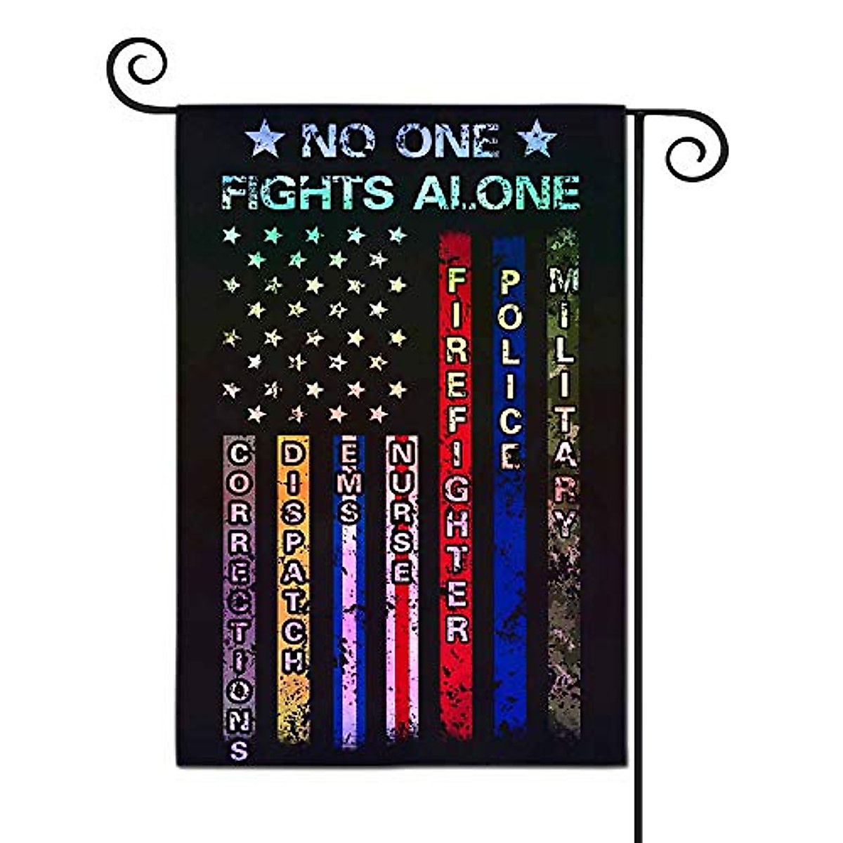 FANDEER No One Fights Alone First Responders Flag Garden Flags Decorative Outdoor Flags Simple and Light 12 X 18 Inches Double Sided