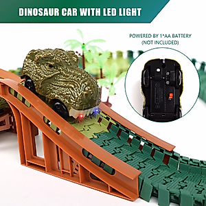 Jurassic Dinosaur Toys Race Car Track for Boys Age 4-7 Dinosaur World Road Race - Flexible Train Track Playset with 2 Cars and 8 Dinos-Todder Kids Best Gifts Ideas 3 5 6 Years Old (220+pcs) DDAI