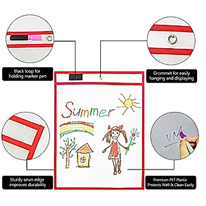 6 Pack Dry Erase Pockets Sleeves, 10 x 13 inches, Assorted Colors