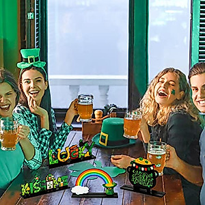 WATINC 4pcs St. Patrick's Day Wooden Table Topper, Shamrock Wood Centerpiece Decorations, Detachable Clover Tiered Tray Signs Decor, Saint Patty’s Day Party Favor Tabletop Supplies for Holiday Kitchen