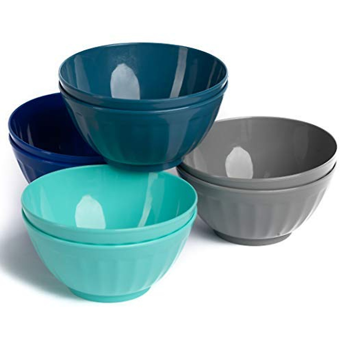 Klickpick Home 6 Inch Plastic Bowls Set of 8-28 ounce Large Plastic Cereal Bowls Microwave Dishwasher Safe Soup Bowls - BPA Free Bowls 4 Coastal Colors (2 of Each Color)