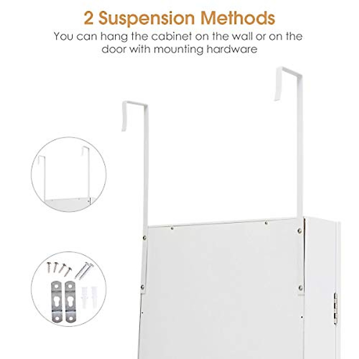 Giantex Jewelry Armoire Cabinet Wall Door Mounted with Full Length Mirror, Jewelry Organizer with Makeup Mirror, Ring Earring Slots, Necklace Hooks, Large Capacity Storage Jewelry Armoire (White)