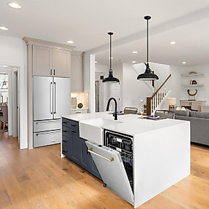 ZLINE Autograph Edition 24" 3rd Rack Top Touch Control Tall Tub Dishwasher in Fingerprint Resistant Stainless Steel with Gold Handle, 45dBa (DWMTZ-SN-24-G)