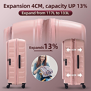Kaleenie 2 Pieces 20/29 Luggage Sets, 20 Inch Cabin Luggage with Front Pocket & 29 Inch Side Opening Suitcase, Ligthweight ABS+PC Hardshell, Pink