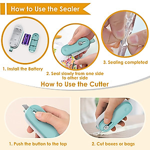 FEPPO Mini Bag Sealer, 2 in 1 Bag Sealer Heat Seal with Cutter and with Lanyard, Mini Bag Resealer Machine for Plastic Bags Snack Bags Food Storage (Batteries Included)