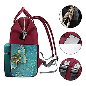 Luxury Gold Butterflies Diaper Bag Backpack Large Capacity Mommy Bags Multifunction Nappy Bag Travel Back Pack Red-Style
