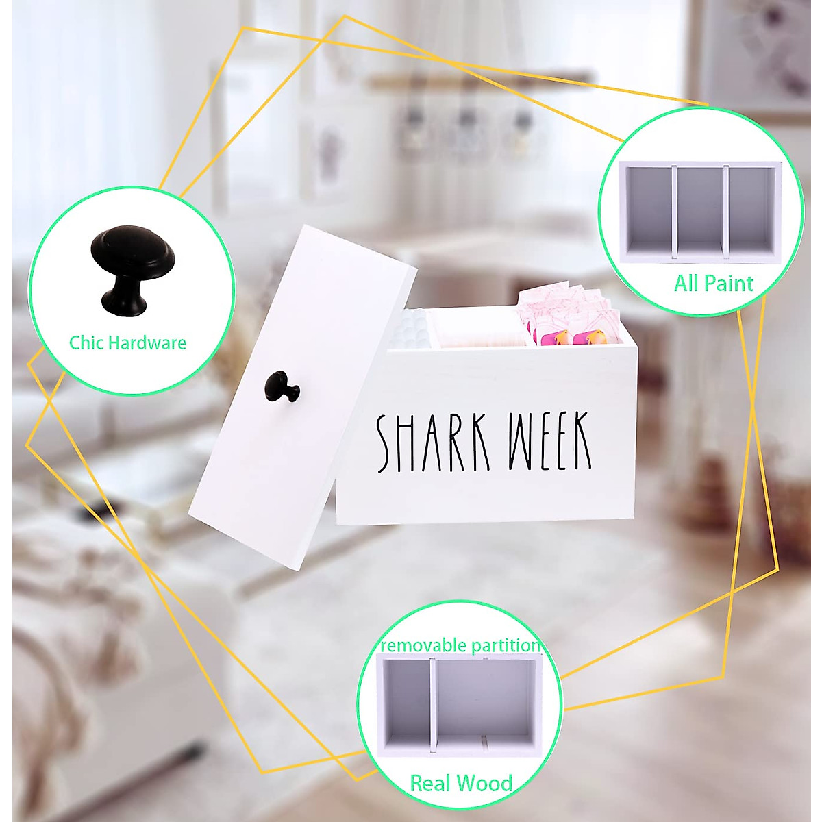 Bath Products Containers & Storage,Tampon Holder for Bathroom, Farmhouse Accessories Decor Feminine Product Storage Containers Vanity Lid Organizer Countertop Pad Dispenser Shark Week Period