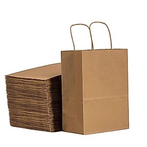RACETOP Small Brown Kraft Paper Bags with Handles Bulk, 5.9"x3.2"x8.3" 50Pcs Small Brown Gift Bags, Mini Paper Bags, Gift Bags Bulk, Goodie Bag, Retail Bags, Gift Wrap Bags, Shopping Bags