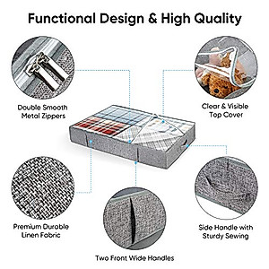 BALEINE 2 Pack Underbed Storage Bags with Zippers, Clear Top and Reinforced Handles to Organize Clothes, Comforters, Shoes and Gift Wrapping Paper, Soft Sidewall