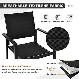 knocetx Patio Dining Chairs Set of 2, Aluminum Outdoor Patio Furniture Set, Padded Textilene Fabric Outdoor Dining Chairs Stackable Chairs for Balcony, Porch, Garden, Poolside(2PCS)