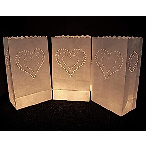 CleverDelights White Luminary Bags - 20 Count - Heart of Hearts Design - Wedding Party Christmas Holiday Luminaria
