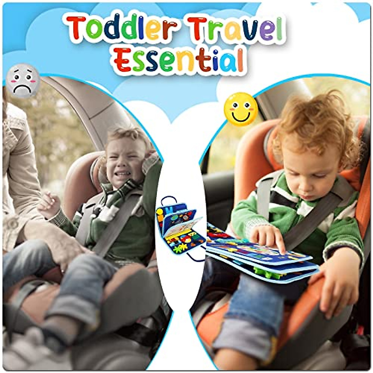 Busy Board Toddlers Sensory Activity - Montessori Toys 1 Year Old Boy Airplane Travel Essentials Kids Ages 1-3 Road Trip Games Quiet Book 2-4 Yr Birthday Gifts Learning Toy 18 Months Baby Educational