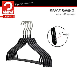 MAWA by Reston Lloyd Silhouette Series Non-Slip Space Saving Clothes Hanger with Bar & Hook for Pants and Skirts, Style 41/FRS, Set of 5, Black