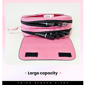 Swico Remado Kpop Marker Pen Organizer Big Storage Pen Pouch Bag Black and Pink for Office Supplies