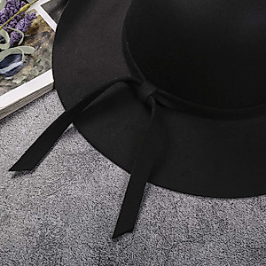 LXXIASHI Toddler Baby Girls Bow Wide Brim Felt Bowler Hat Photography Prop Bucket Hat Beach Sun Protect Caps 2-8T (Bowknot - Black (New), 2-8 Years)