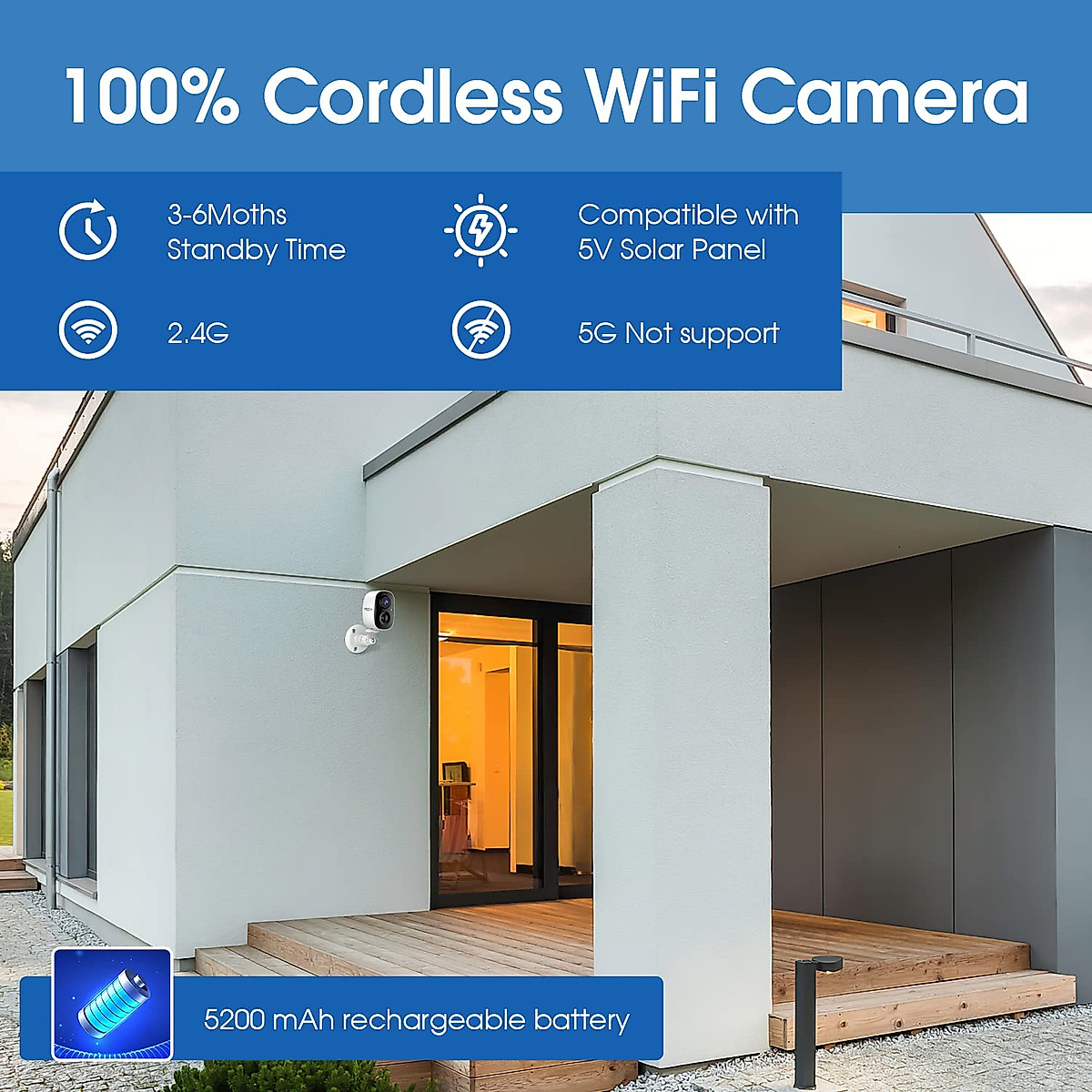 ROCK WiFi Camera Outdoor, 1080P Battery Powered AI Motion Detection, Bullet Surveillance Cameras for Home Security System with Siren Alarm, Night Vision, Waterproof Cloud/SD