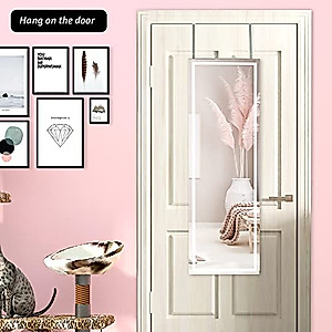 Ntufrest Jewelry Organizer, Touch LED Mirror Jewelry Cabinet,LED Wall/Door Mounted Jewelry Armoires for Women, Full Length Mirror with Jewelry Storage，Magnetic Lock