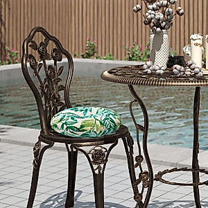 FUNHOME Bistro Chair Cushions 15 inch,Set of 2,Tufted Round Outdoor Chair Cushions 15"x15"x4",Waterproof Patio Seat Cushion with Ties for Barstool Garden Kitchen Furniture(Palm Leaf)