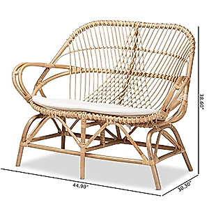 Baxton Studio Bali & pari Jayden Modern Bohemian White Fabric Upholstered and Natural Rattan Loveseat