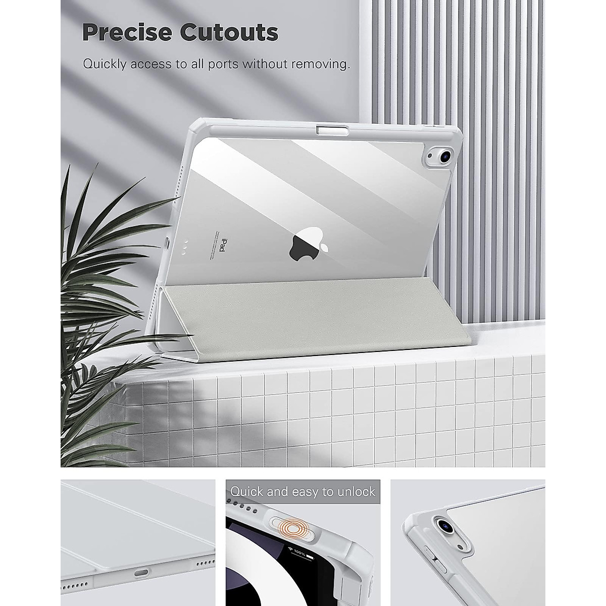 TiMOVO Case for iPad Air 11 Inch M2 2024 with Pencil Holder, iPad Air 6th/5th/4th Generation Case (2024/2022/2020) 10.9 Inch, Slim Stand Protective Cover with Transparent Back Shell, Light Gray(V1)