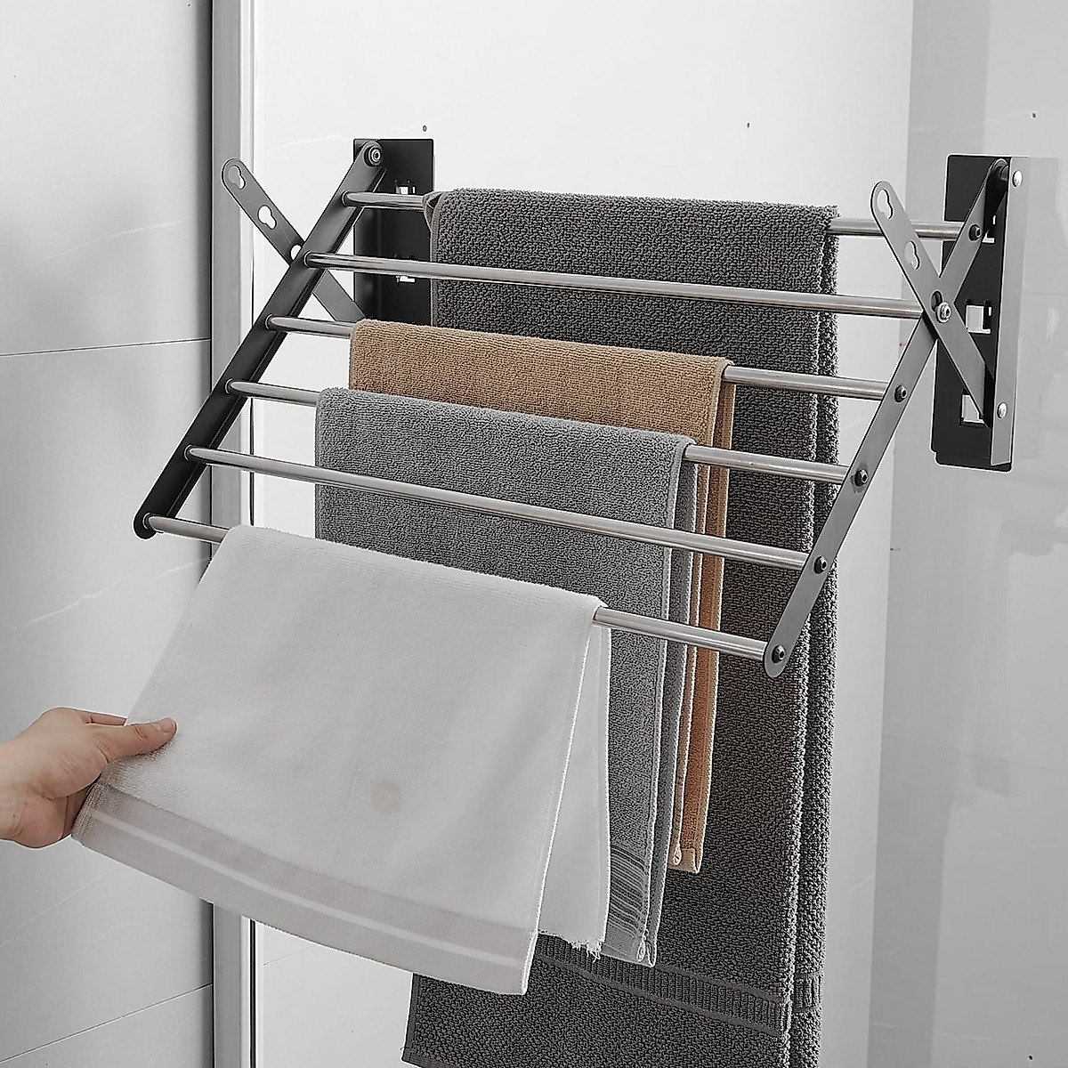 NEWRAIN Clothes Drying Rack, Wall Mounted Laundry Drying Rack Clothing,23" Wide Stainless Steel Hanging Drying Rack