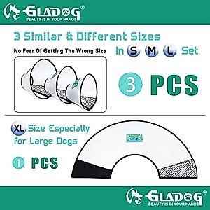 GLADOG Soft Dog Cone Collar, 3 PCS (XL is Only 1 PCS) Flexible Plastic Cone for Dogs After Surgery, Dog Recovery Collar, Adjustable E-Collar for Large/Medium/Small Dogs Cat, Comfy Elizabethan Collar