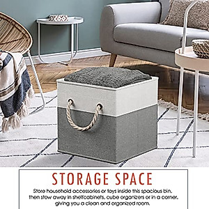 Ornavo Home Foldable Collapsible Storage Box Bins Linen Fabric Shelf Basket Cube Organizer with Rope Handles - Set of 6-13 x 13 x 13 - White/Gray