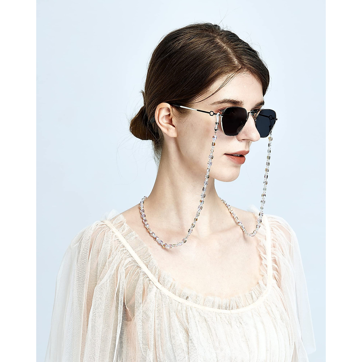 REVEMCN Crystal Beaded Eyeglass Chain Face Mask Holder Chain Necklace Mask Lanyard Glasses Strap for Women Sunglasses Chains (Pink & Purple)