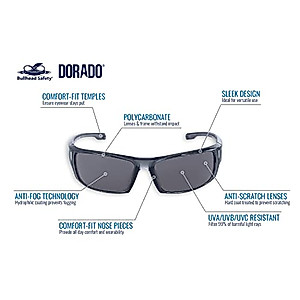 Bullhead Safety Eyewear Dorado Anti Fog Safety Glasses with Dual Lenses, ANSI Z87+, Anti-Scratch Coating and UV Light Protection, Dark Smoke Lenses, Crystal Black Frame