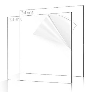 Esheng Clear Acrylic Sheet Cast Plexiglass 12"×12"Square Panel 1/25"(1mm) Thick,Laser Engraved Plastic Sheet,Easy to Cut,With Double-Sided Protective Film for Signs, DIY Display Projects, Craft,2Piece