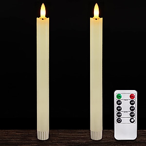 Homemory 2 Pcs Real Wax Made Flameless Taper Candles with Remote and Timer, 9.6" Ivory Battery Operated Candle Stick Flickering, Led Taper Candles with Lifelike Flame for Valentine's Day Indoor Decor
