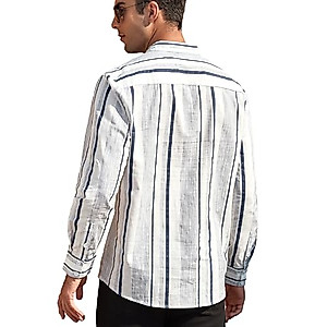 ZAFUL Men's Casual Linen Striped Henley Shirts Long Sleeve Hippie Tops T Shirts