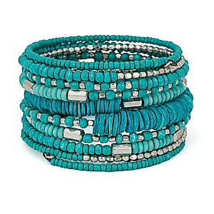 SPUNKYsoul Handmade Bohemian Coil in Aqua Teal and Silver Bracelet for Women Collection