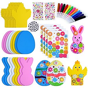 ELECLAND 208 Pcs Easter Foam Stickers Set Easter Bunny Chick Flower Egg Foam Stickers for Easter Crafts with Rhinestones Colored Pen Easter DIY for Girls Boys Easter Home Activities