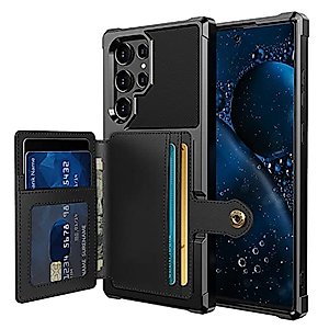GooseBox for Galaxy S22 Ultra Case with Card Holder, Magnetic Car Mount [RFID Blocking] Shock-Resistant Soft TPU + Leather Double Layers Protection Wallet Case for Galaxy S22 Ultra 2022(Black)
