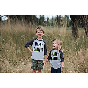 7 ate 9 Apparel Unisex Happy Camper Outdoors Raglan Tee 12 Months Grey