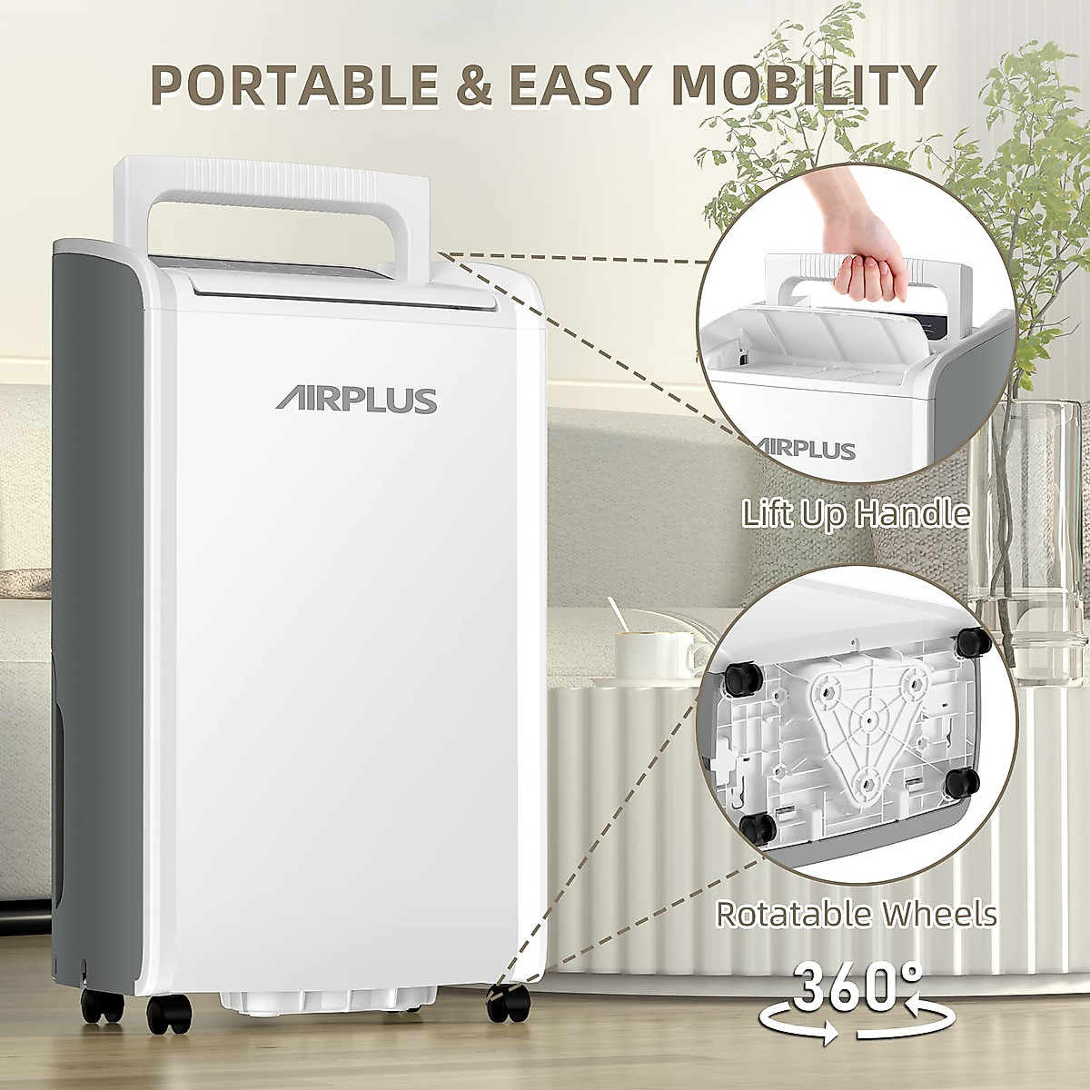 AIRPLUS 4,500 Sq.Ft 70 Pint Dehumidifiers for Basement and Home-with Drain Hose,Efficient,Energy-with Dual Protection and 4 Smart Modes,24H Timer,Defrost,for Large room