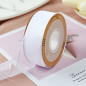JINGLESTAR 1 Inch Wide Sheer Chiffon Ribbon - Pearl Silk Woven Ribbon Suitable for Gift Wrapping, Wedding Decor, Home Decor, Girl Hair Accessories Handmade DIY (25 Yards/roll) (White)