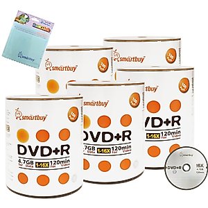 Smartbuy 500-disc 4.7GB/120min 16x DVD+R Logo Top Blank Media Record Disc + Free Micro Fiber Cloth