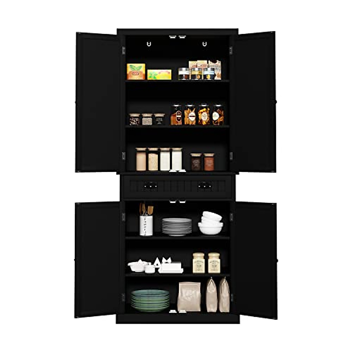HLR 72" Freestanding Kitchen Pantry Storage Cabinet with Doors and Adjustable Shelves, Pantry Cupboard Cabinet for Kitchen, Bathroom or Hallway, Black