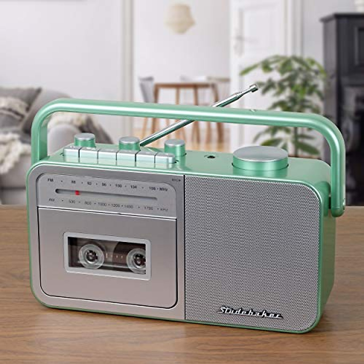 Studebaker SB2130TS Portable Cassette Player/Recorder with AM/FM Radio (Teal/Silver)
