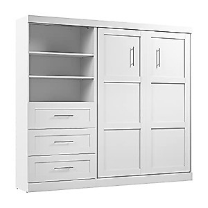 Bestar Pur Full Murphy Bed and Storage Unit with Drawers, 95-inch Space-Saving Wall Bed with Storage