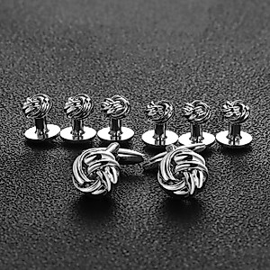HAWSON Personalize Flower Knot Man Shirt Tuxedo 6 Studs and 2 Cufflinks Set Silver