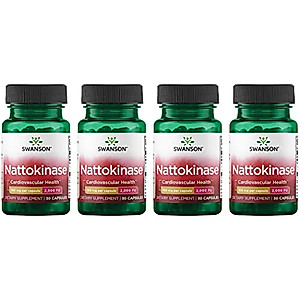 Swanson Nattokinase 2000 Fibrinolytic Units 100 Milligrams 30 Capsules Enzyme (4 Pack)