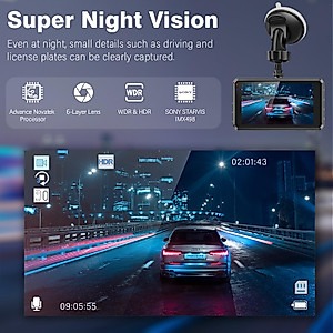 SHRINLUCK 2K Dual Dash Camera for Cars, Free 64G SD Card, FHD 2K+1080P Dash Cam Front and Rear,3.2'' IPS Screen,176° Wide Angle Dashcam,24H Parking Monitor,G-Sensor,Loop Recording,Night Vision,WDR