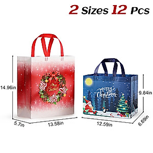 YANGTE Christmas Gift Bags Assorted Sizes 12 Pack - Extra Large and Large Gift Bags for Presents - Holiday Gift Bags for Marry Christmas Presents 4 Extra Large 15” and 4 Large 12”