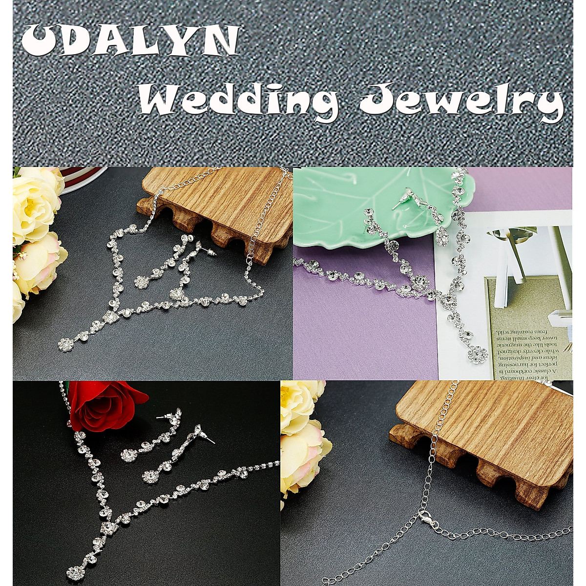 Udalyn Rhinestone Bridesmaid Jewelry Sets for Women Necklace and Earring set for Wedding with Crystal Bracelet