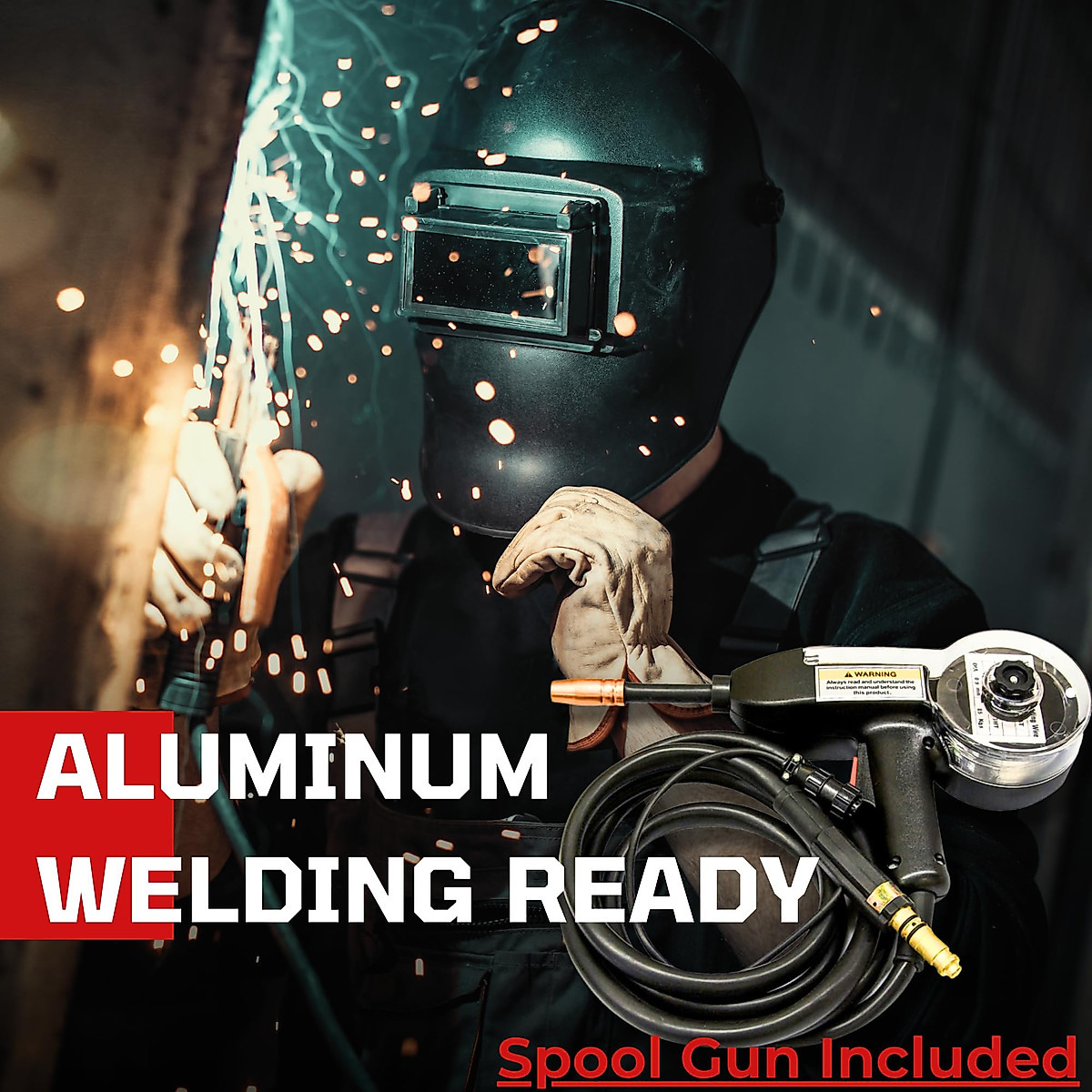 LOTOS MIG175 175A MIG Welder with Aluminum Spool Gun - Advanced Auto MIG Synergistic Setting, Voltage Fine Tuning, Gas MIG Welding & Gasless Flux Core MIG Welding - Brown, 240V