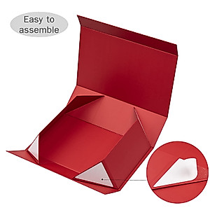 WRAPAHOLIC 1 Pcs Christmas Gift Box with Lid - 13.3 x 9 x 4 Inches Red & White Sled and Reindeer Design Gift Box, Collapsible Gift Box with Magnetic Closure and 2 Pcs Tissue Paper