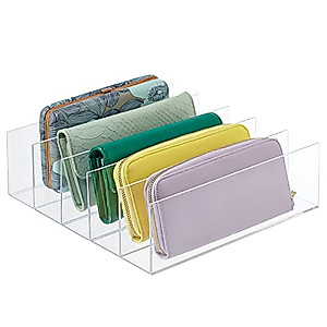 mDesign Plastic Purse Organizer for Bedroom Closet, Shelf Storage - Holds Woman's Purse, Hanging Bag, Zipper Handbag, Tote, Perfect for Space Saving - 5 Sections - Lumiere Collection - Clear